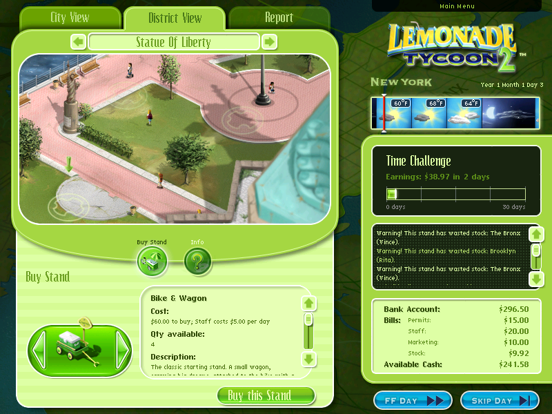 Screenshot of Lemonade Tycoon 2: New York Edition (Windows, 2004) - MobyGames