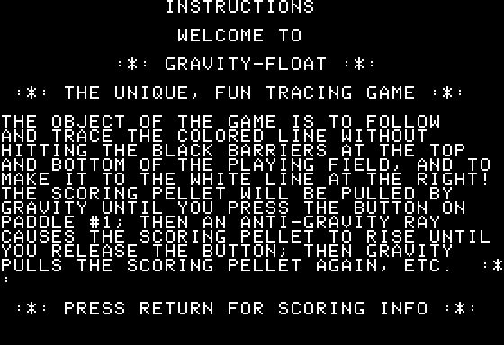 Screenshot of Gravity-Float Trace (Apple II, 1982) - MobyGames
