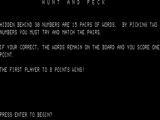 Hunt and Peck (1979) - MobyGames