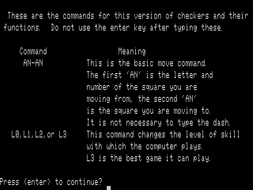 Screenshot of Checkers (TRS-80, 1981) - MobyGames