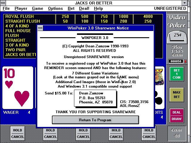 WinPoker (1990) - MobyGames