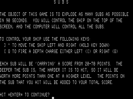Subs (1981) - MobyGames