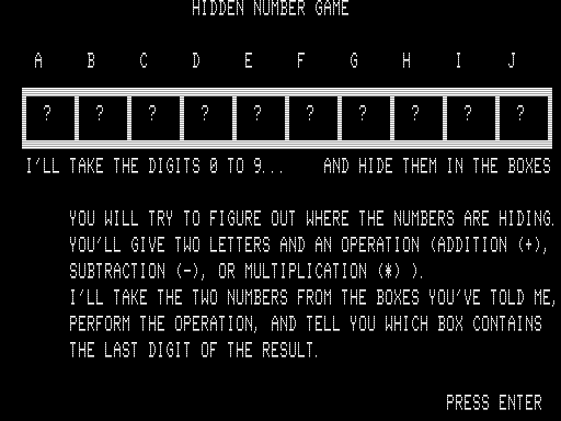 Hidden Number Game (1981) - MobyGames