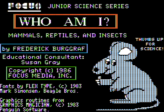Who am I?: Mammals, Reptiles, and Insects (1986) - MobyGames