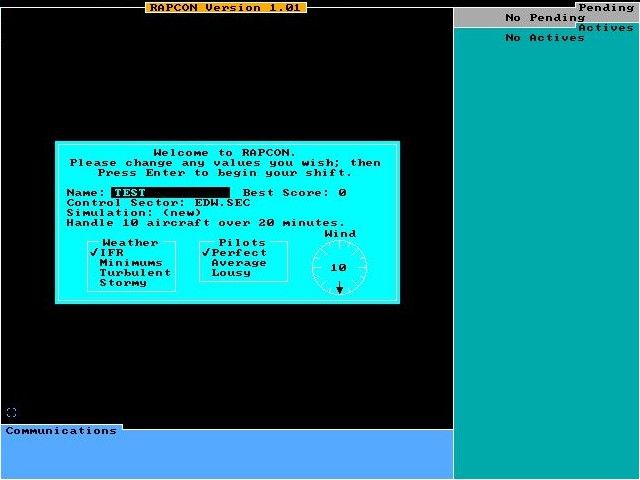 Screenshot of RAPCON: Military Air Traffic Control Simulator (DOS, 1989 ...