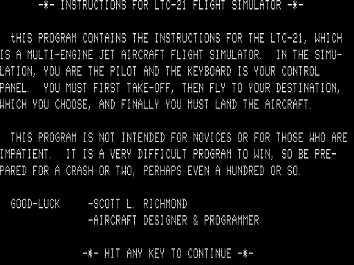 LTC-21 Flight Simulator (1980) - MobyGames