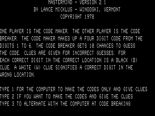 Mastermind (1978) - MobyGames