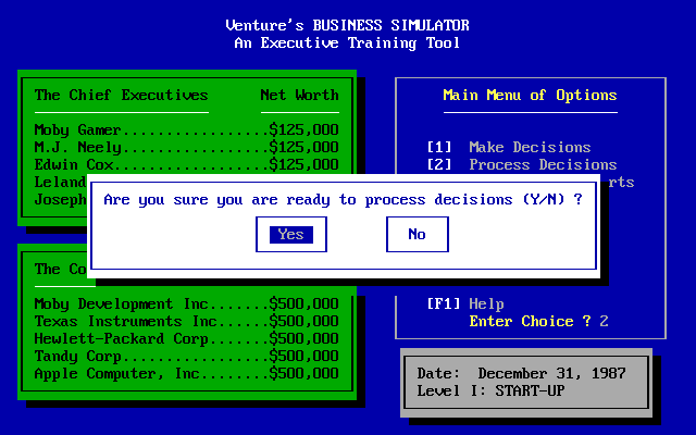 Screenshot of Business Simulator (DOS, 1986) - MobyGames