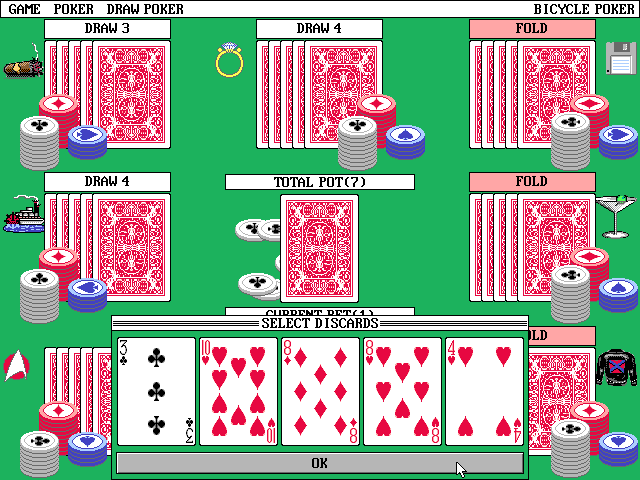 Screenshot of Bicycle Poker (DOS, 1991) - MobyGames
