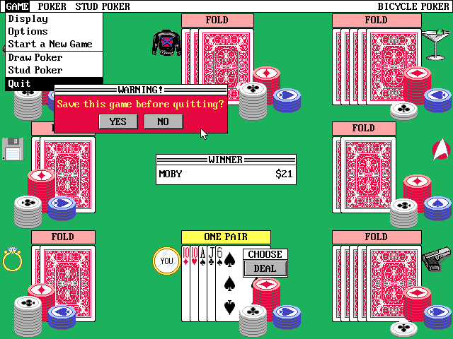 Screenshot of Bicycle Poker (DOS, 1991) - MobyGames