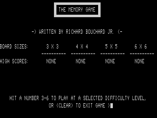 The Memory Game (1983) - MobyGames