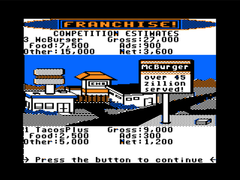 Screenshot of Franchise! (TRS-80 CoCo, 1985) - MobyGames