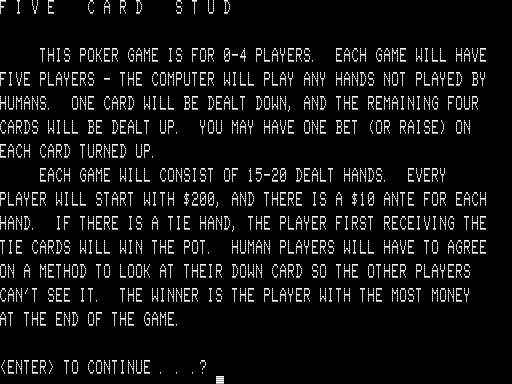Stud Poker (1980) - MobyGames