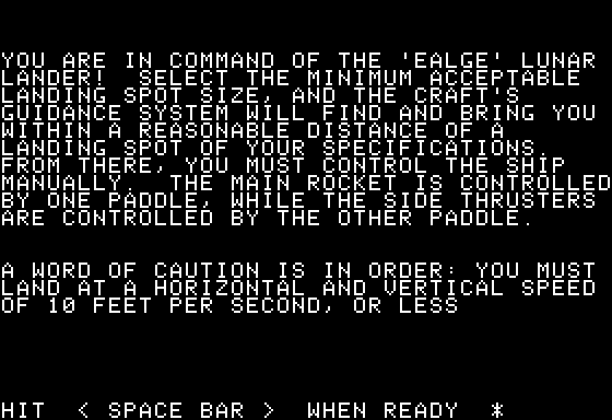 Screenshot of Moonlanding (Apple II, 1980) - MobyGames