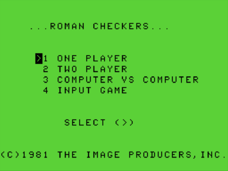 Screenshot of Roman Checkers (TRS-80 CoCo, 1979) - MobyGames