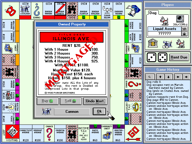 Screenshot of Monopoly Deluxe (DOS, 1992) - MobyGames