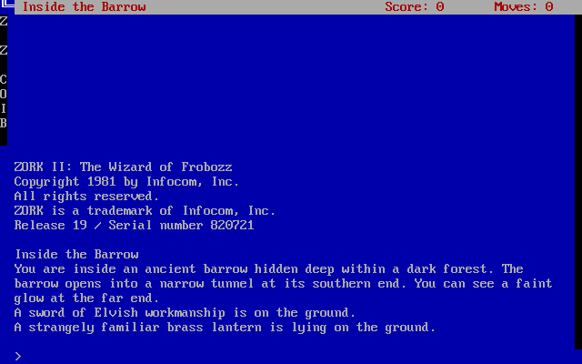 Screenshot of Zork II: The Wizard of Frobozz (PC Booter, 1981) - MobyGames