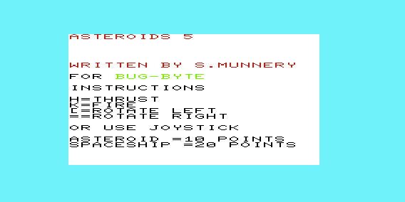 Screenshot of Asteroids (VIC-20, 1983) - MobyGames
