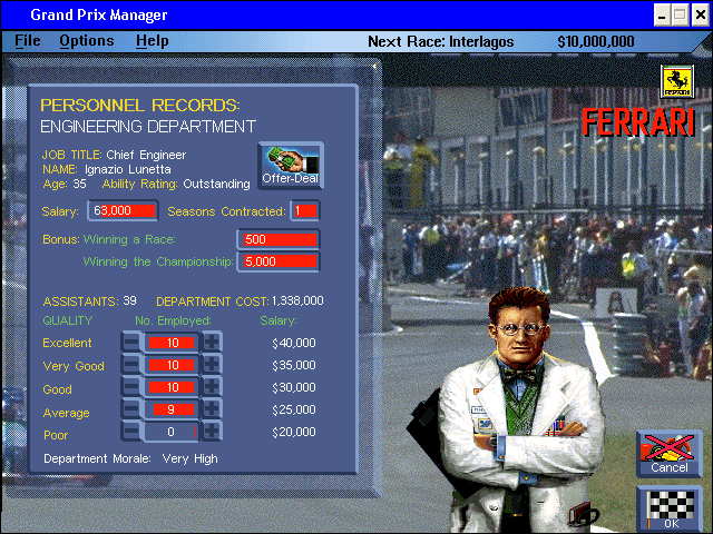 Screenshot of Grand Prix Manager (Windows 3.x, 1995) - MobyGames