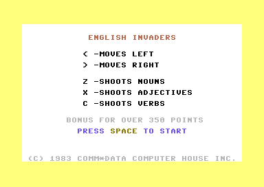 Screenshot of English Invaders (Commodore 64, 1982) - MobyGames