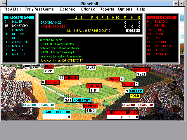 Screenshot of APBA presents: Baseball for Windows (Windows 3.x, 1995 ...
