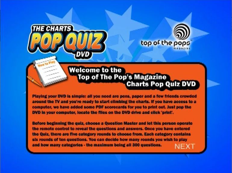 Screenshot of The Charts Pop Quiz DVD (DVD Player, 2006) - MobyGames