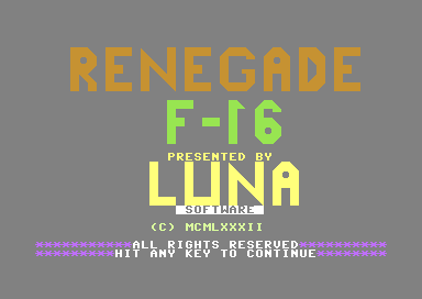 Screenshot of Renegade F-16 (Commodore 64, 1982) - MobyGames