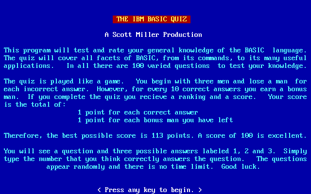 The IBM BASIC Quiz (1989) - MobyGames
