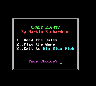 Screenshot of Crazy Eights (DOS, 1988) - MobyGames