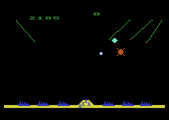 Screenshot of Missile Command (Atari 8-bit, 1980) - MobyGames