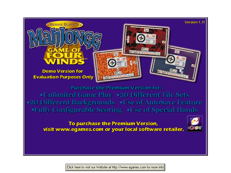 Screenshot of Berrie Bloem's MahJongg: Game of Four Winds (Windows ...
