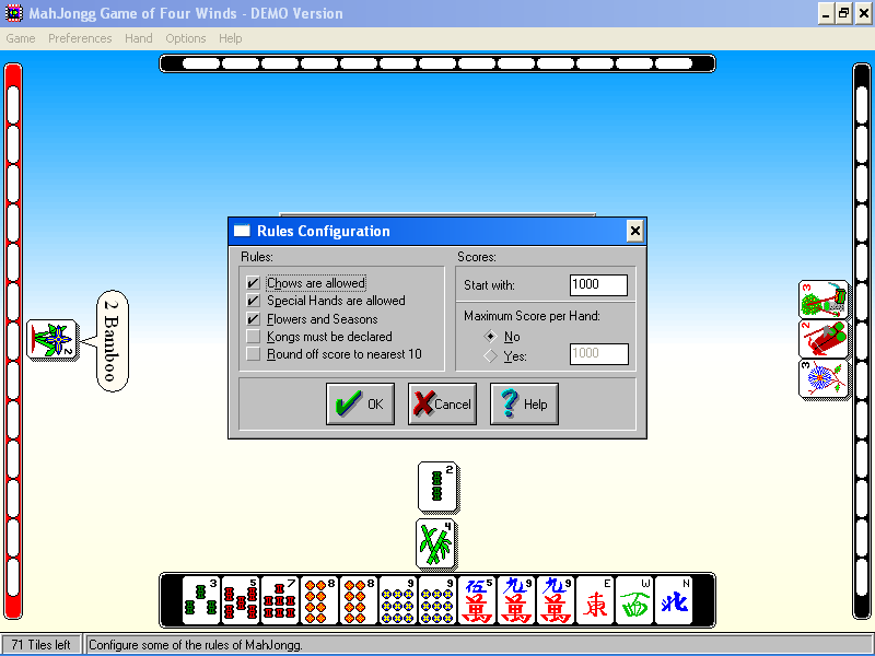 Screenshot of Berrie Bloem's MahJongg: Game of Four Winds (Windows ...