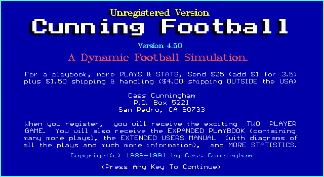 Cunning Football (1991) - MobyGames
