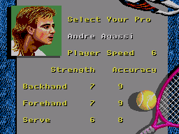 Screenshot of Andre Agassi Tennis (SEGA Master System, 1992) - MobyGames