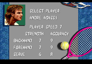 Screenshot of Andre Agassi Tennis (Genesis, 1992) - MobyGames