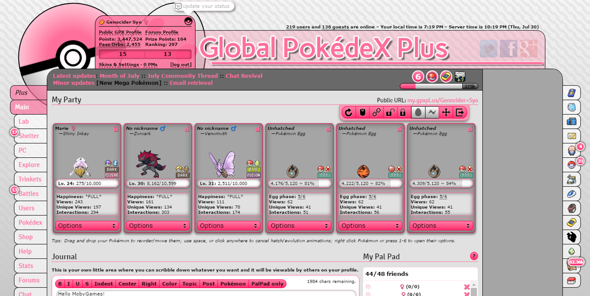 Screenshot of Global Pokédex Plus (Browser, 2009) - MobyGames