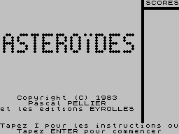 Screenshot of Astéroïdes (ZX Spectrum, 1983) - MobyGames