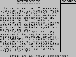 Screenshot of Astéroïdes (ZX Spectrum, 1983) - MobyGames