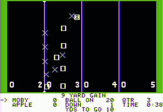 Screenshot of Hi-Res Football (Apple II, 1980) - MobyGames
