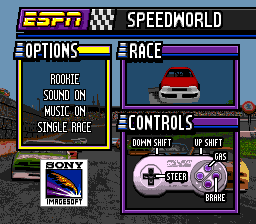 Screenshot of ESPN Speed World (SNES, 1994) - MobyGames