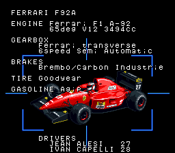 Screenshot of F-1 Grand Prix Part II (SNES, 1993) - MobyGames