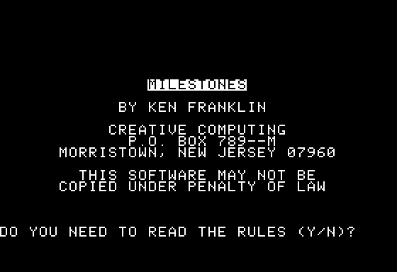 Milestones (1981) - MobyGames