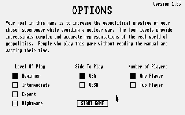 Screenshot of Balance of Power (Atari ST, 1985) - MobyGames