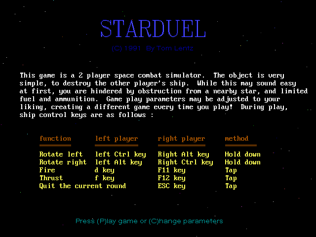 Screenshot of Starduel (DOS, 1991) - MobyGames