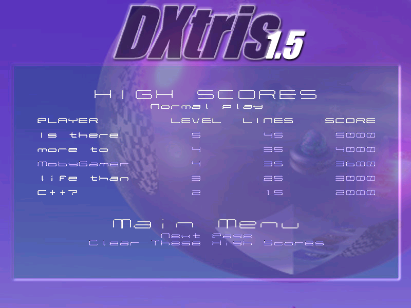 Screenshot of DXtris (Windows, 1999) - MobyGames