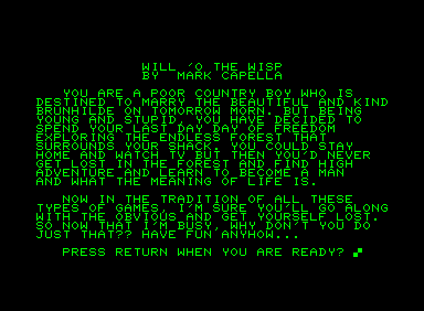 Screenshot of Will 'o the Wisp (Commodore PET/CBM, 1980) - MobyGames