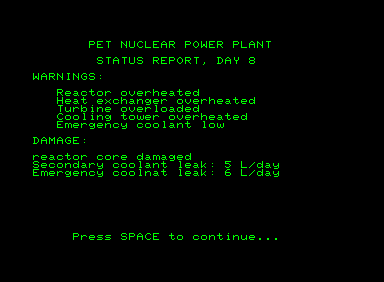 Screenshot of PET Nuclear Power Plant (Commodore PET/CBM, 1980) - MobyGames