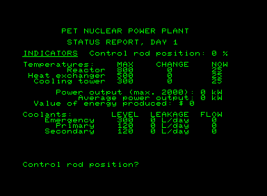 Screenshot of PET Nuclear Power Plant (Commodore PET/CBM, 1980) - MobyGames
