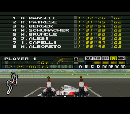 Screenshot of F1 Pole Position (SNES, 1992) - MobyGames