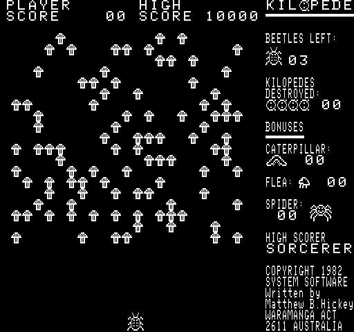 Screenshot of Kilopede (Exidy Sorcerer, 1982) - MobyGames
